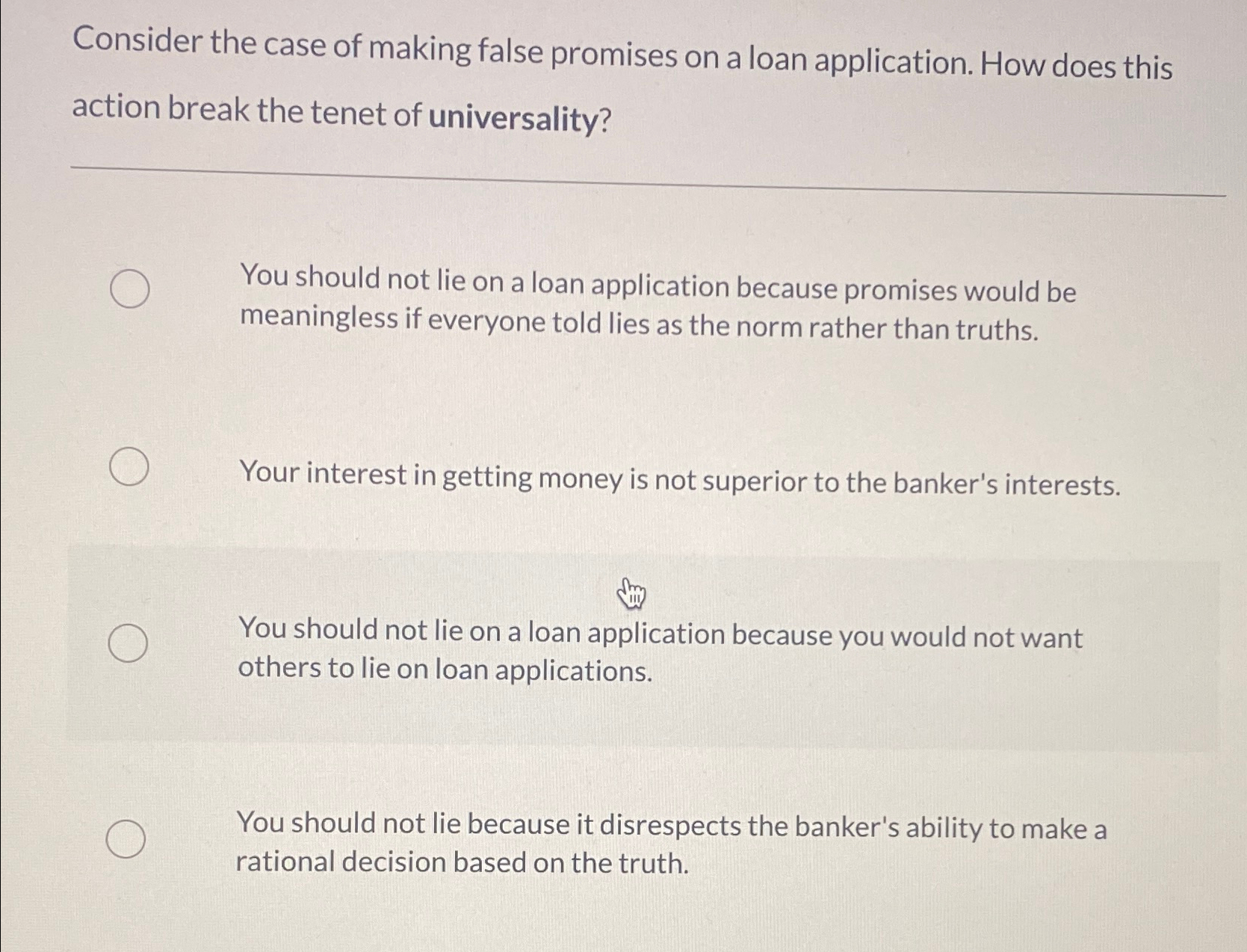 Solved Consider the case of making false promises on a loan | Chegg.com