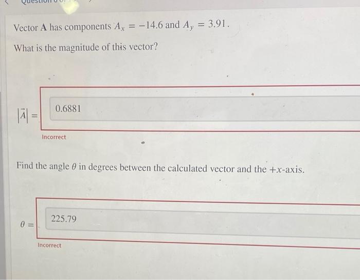 Solved Vector A has components Ax = -14.6 and Ay = 3.91. | Chegg.com