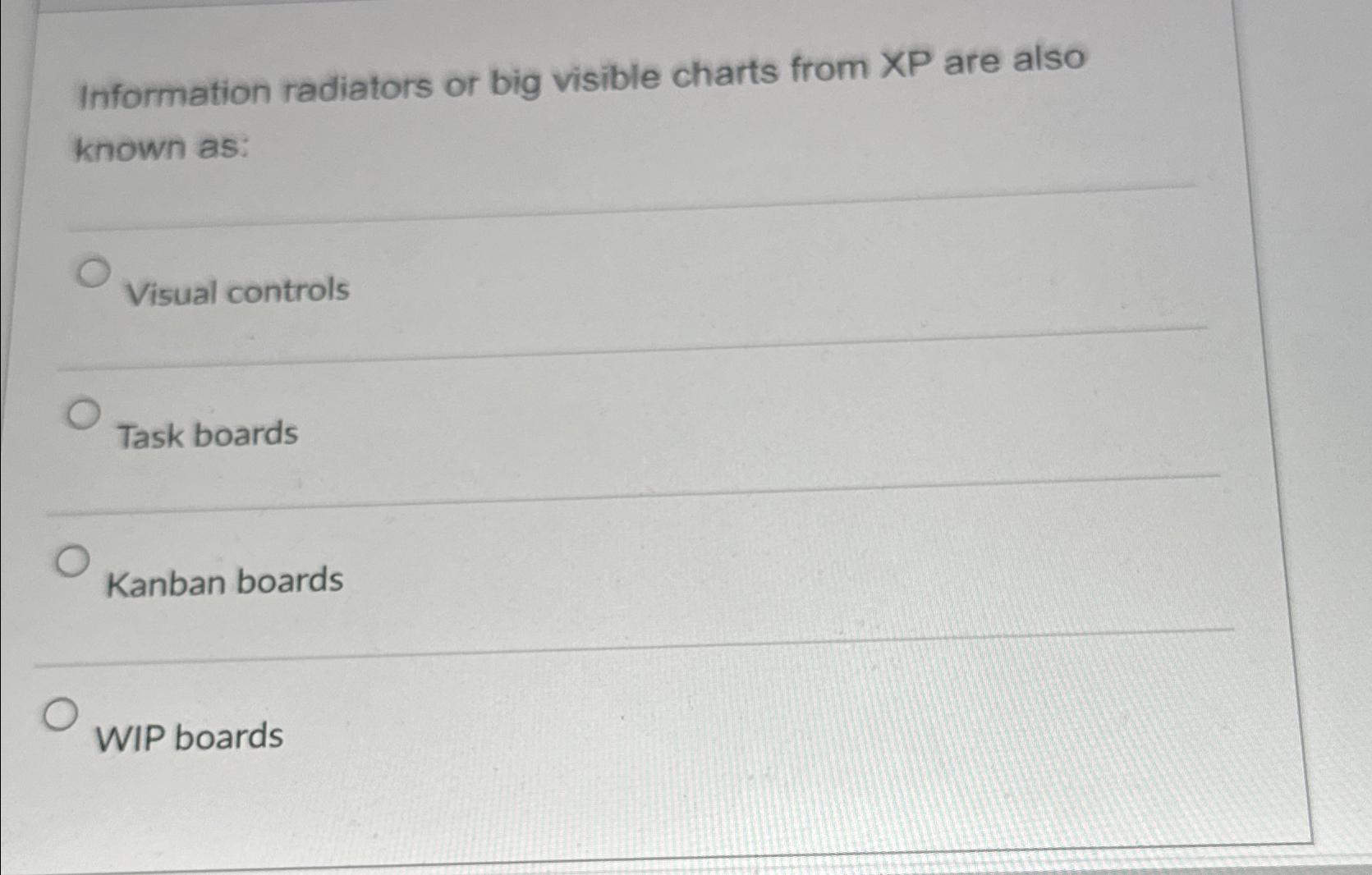 Solved Information radiators or big visible charts from XP | Chegg.com