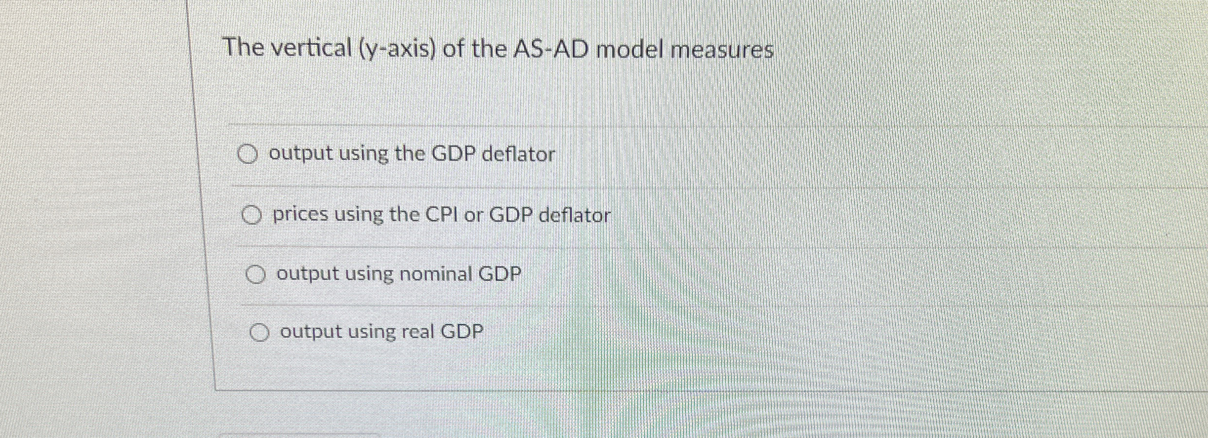 Solved The vertical ( y-axis) ﻿of the AS-AD model | Chegg.com
