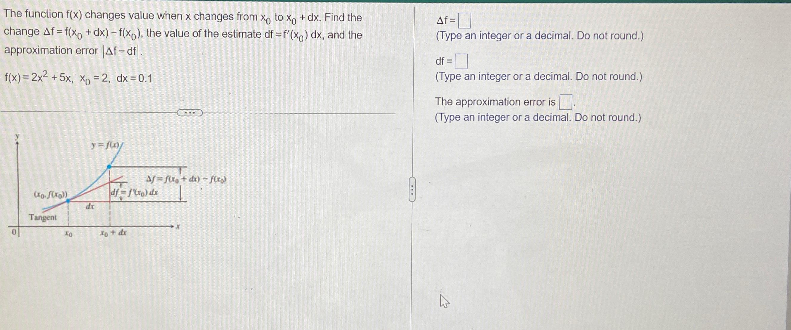 Solved The function f(x) changes value when x changes from | Chegg.com Solved The function f(x) changes value when x changes from | Chegg.com