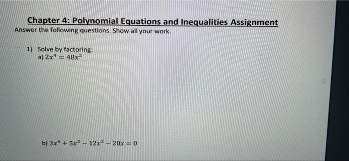Solved Chapter 4: Polynomial Equations and Inequalities | Chegg.com