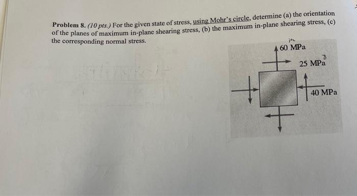 Solved Problem 8. (10 pts.) For the given state of stress, | Chegg.com