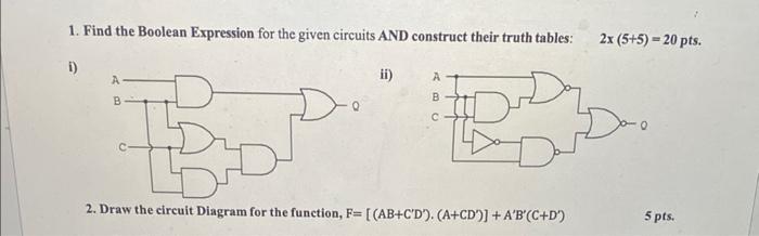 Solved 1 Find The Boolean Expression For The Given Circuits