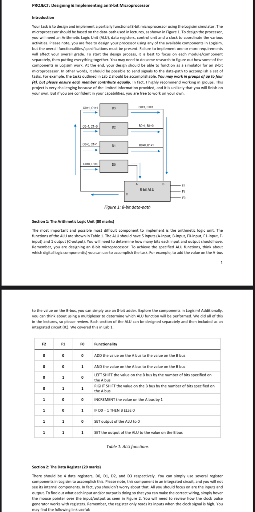 Solved PROJECT: Designing & Implementing an 8-bit | Chegg.com
