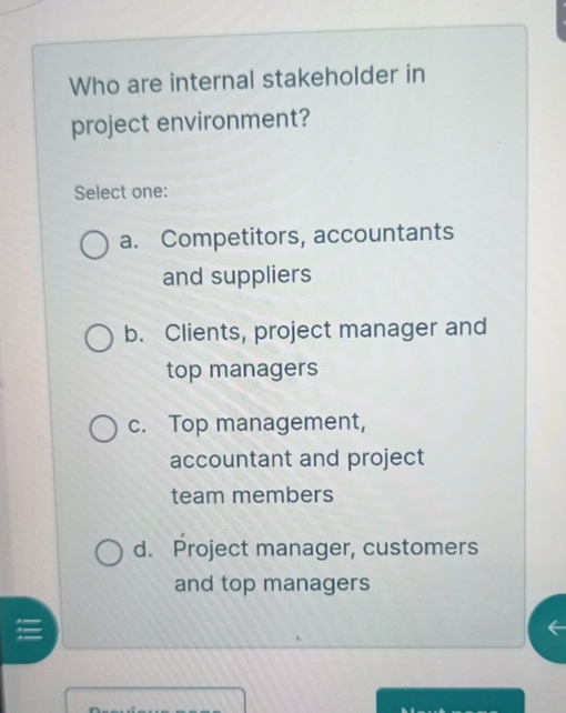 Solved Who are internal stakeholder in project | Chegg.com