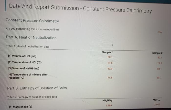 Solved REPORT SUMMARY Part B. Enthalpy of Solution of | Chegg.com