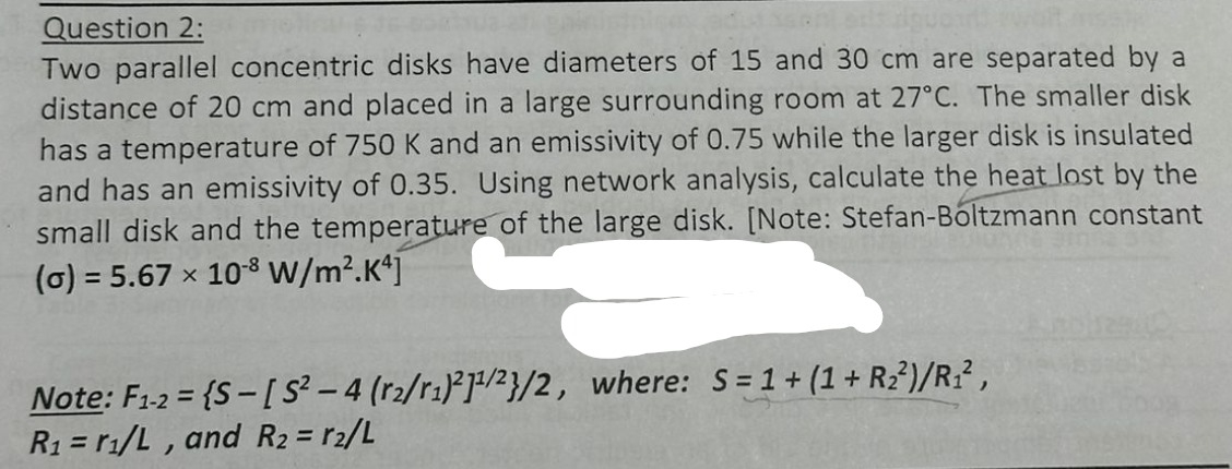Solved Question 2:Two parallel concentric disks have | Chegg.com
