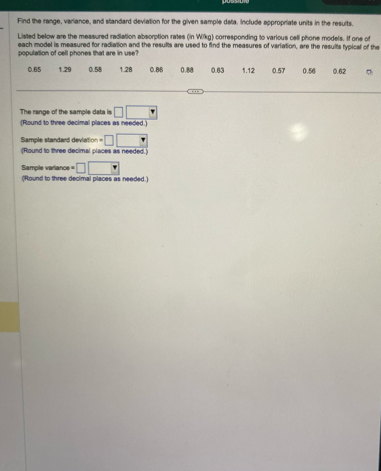 Solved Find the range, variance, and standard deviation for | Chegg.com