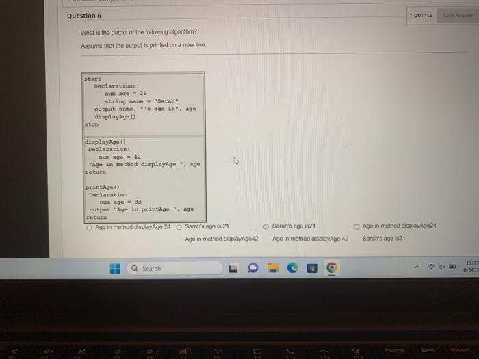 Solved What is the output of the following algorithm? Assume | Chegg.com