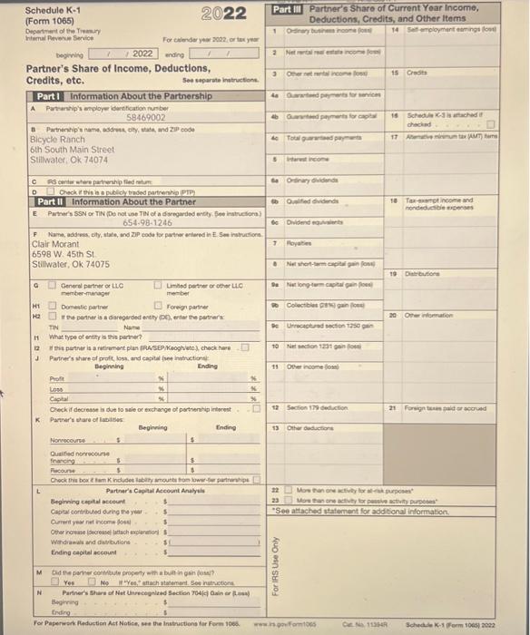 Form 1065(2021)Form 1005 (porr) Analysis of Net | Chegg.com