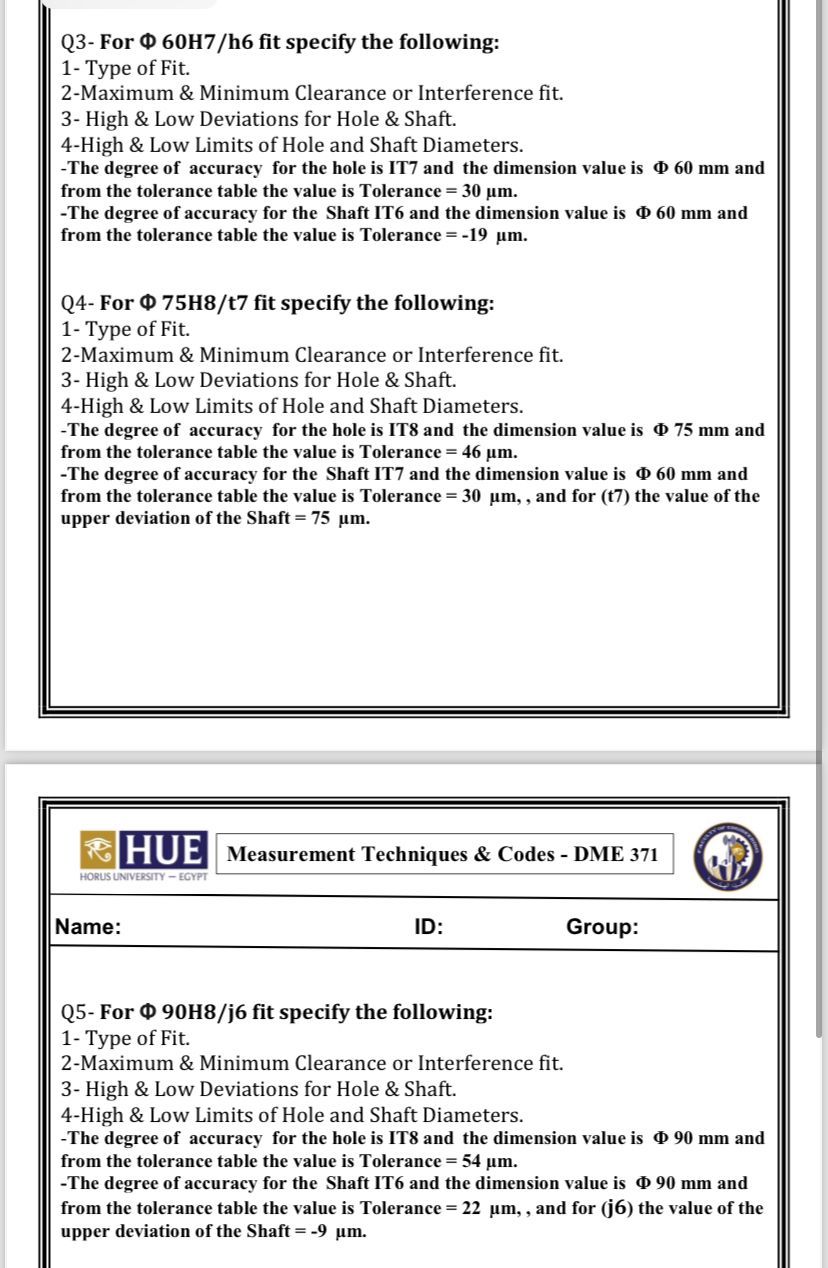 Solved Q3- ﻿For Φ60H / /h6 ﻿fit specify the following:1- | Chegg.com