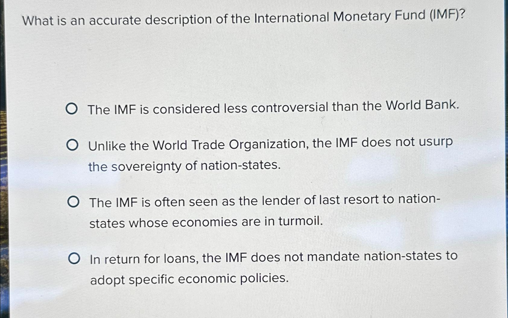 Solved What is an accurate description of the International | Chegg.com