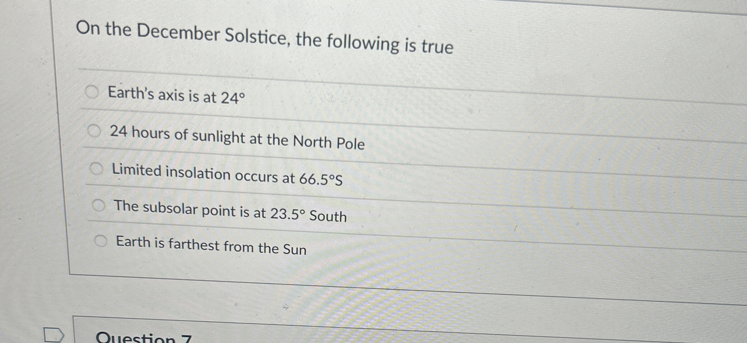 Solved On the December Solstice, the following is | Chegg.com