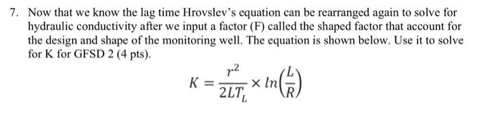 Solved Now that we know the lag time Hrovslev's equation can | Chegg.com