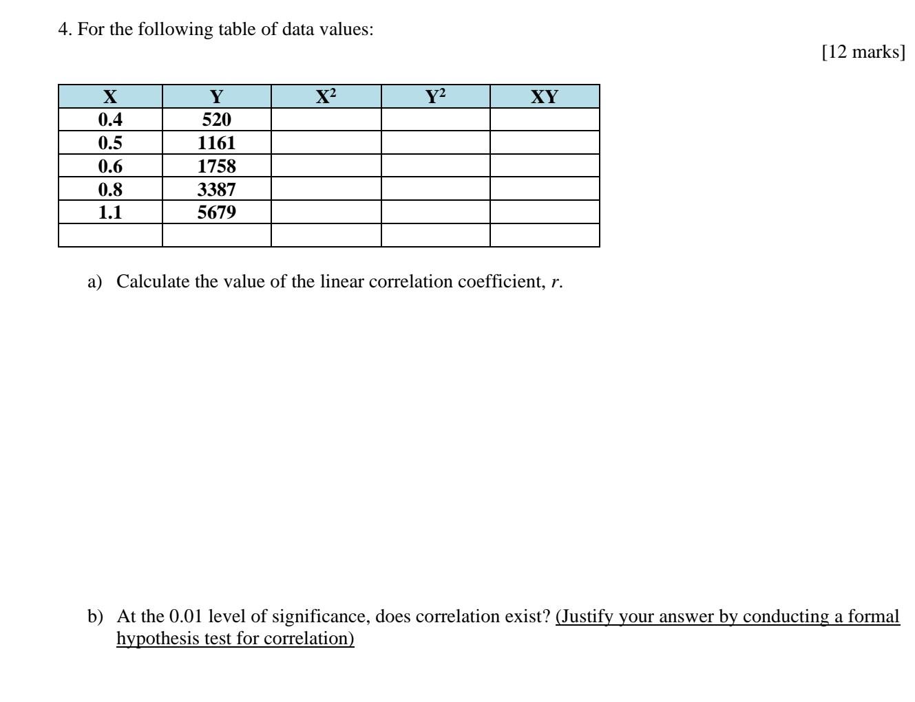 Solved 4. For the following table of data values: [12 marks] | Chegg.com