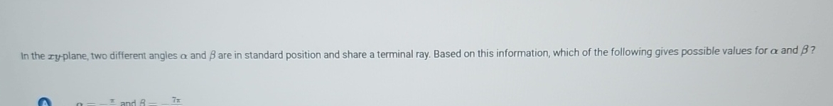 Solved In the xy-plane, two different angles α ﻿and β ﻿are | Chegg.com