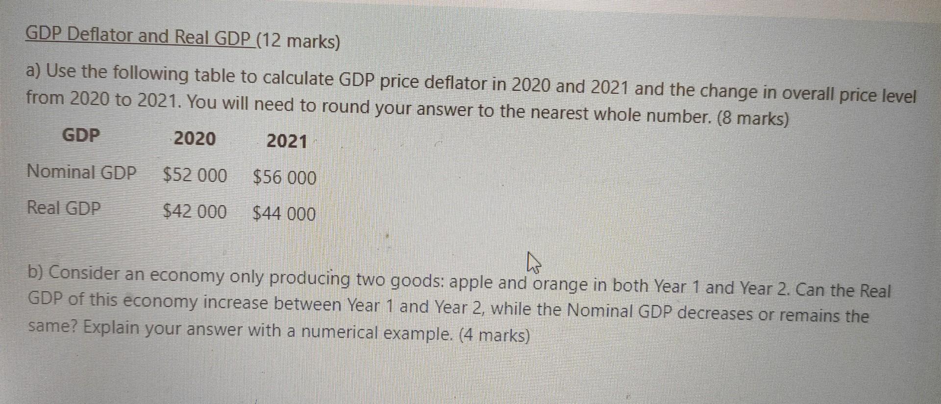 Solved GDP Deflator and Real GDP (12 marks) a) Use the | Chegg.com