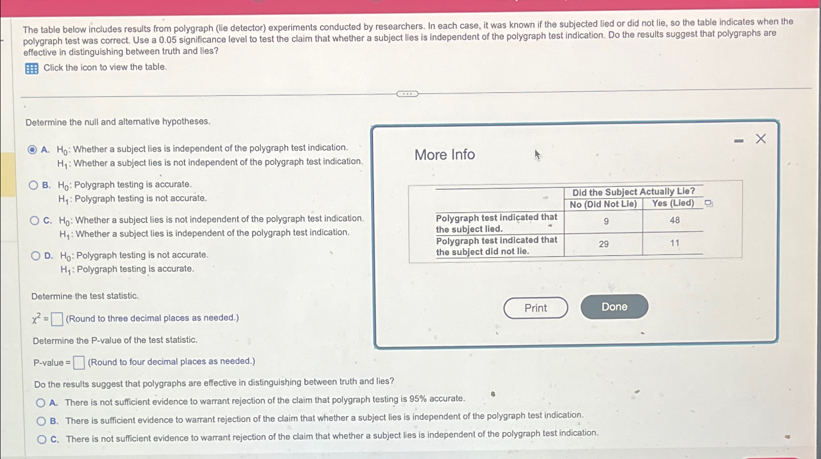 Solved The table below includes results from polygraph (lie | Chegg.com