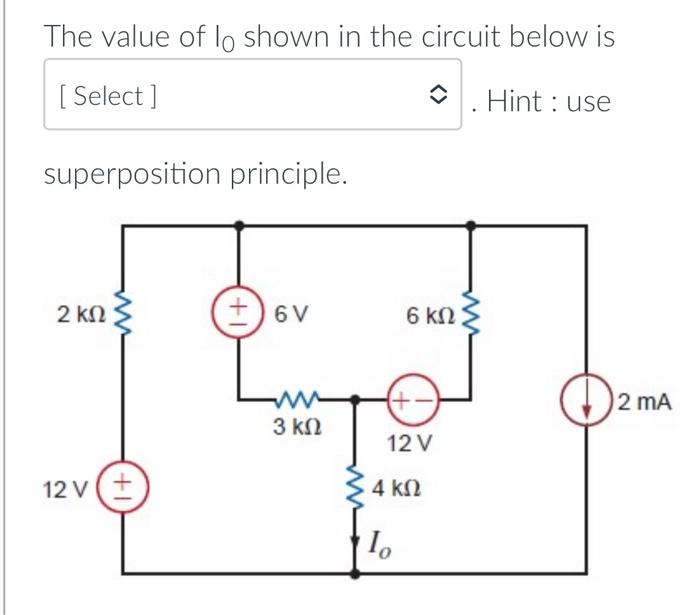 Solved The value of I0 shown in the circuit below is . Hint | Chegg.com