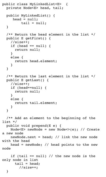 Solved public class MyLinkedList { private Node head, tail; | Chegg.com Solved public class MyLinkedList { private Node head, tail; | Chegg.com