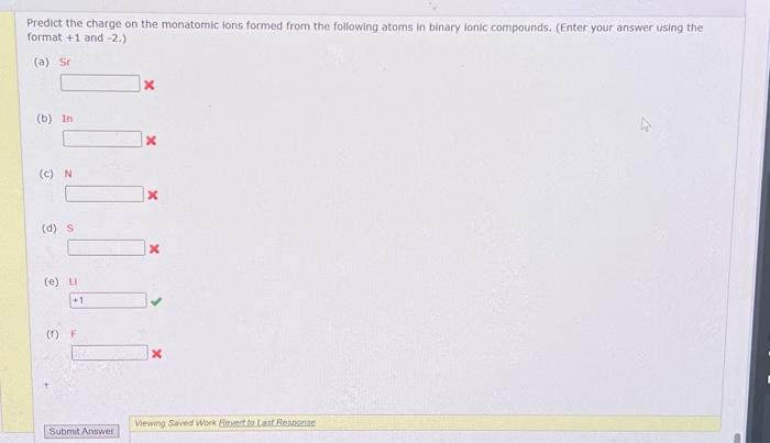 Solved Predict the charge on the monatomic ions formed from | Chegg.com