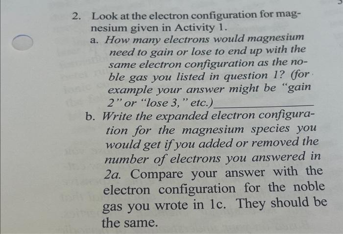 Solved 2. Look at the electron configuration for magnesium | Chegg.com