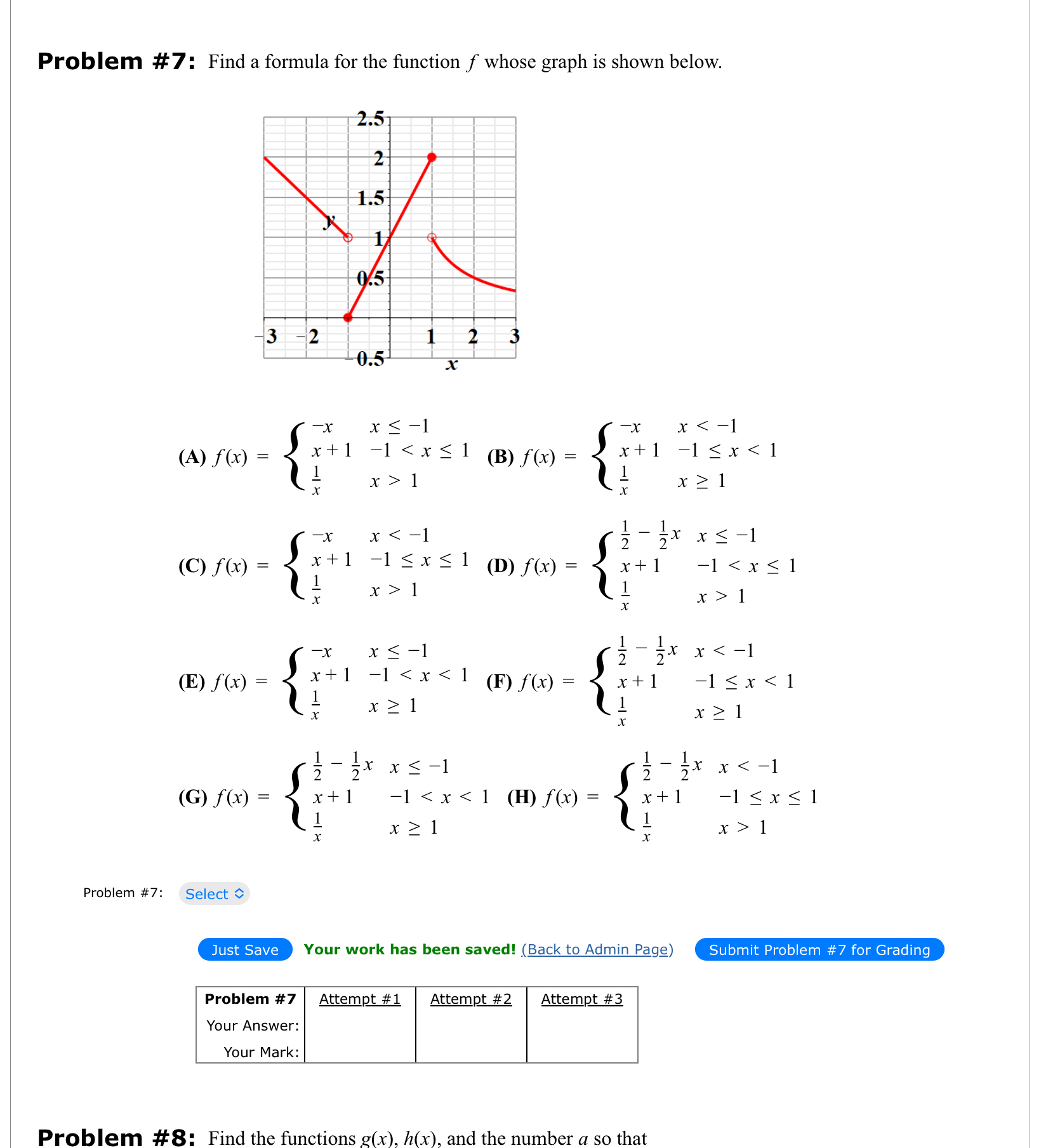 Solved Problem #8: Find the functions g(x),h(x), ﻿and the | Chegg.com