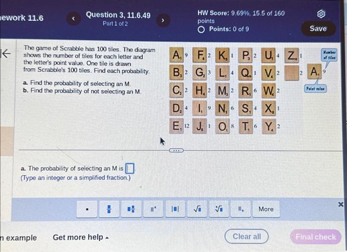 Solved The game of Scrabble has 100 tiles. The diagram shows | Chegg.com