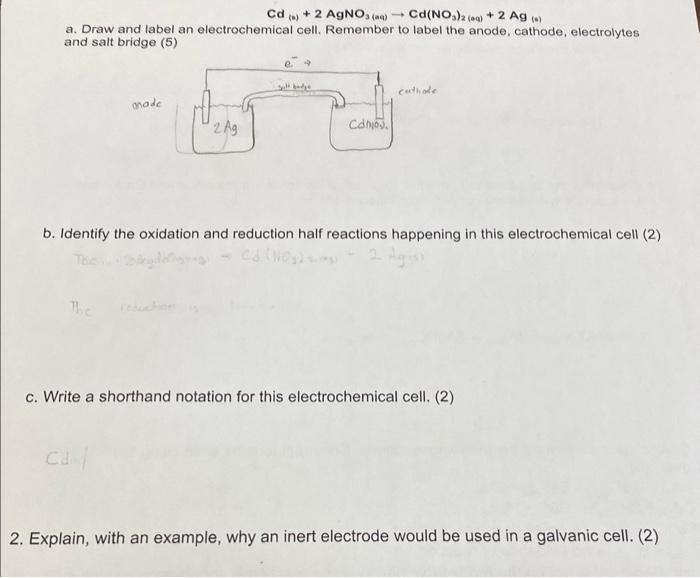 Solved Cd(0)+2AgNO3( (a) →Cd(NO3)2(00)+2Ag(0) a. Draw and | Chegg.com