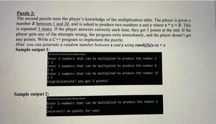 Solved Puzzle 2: The second puzzle tests the player's | Chegg.com