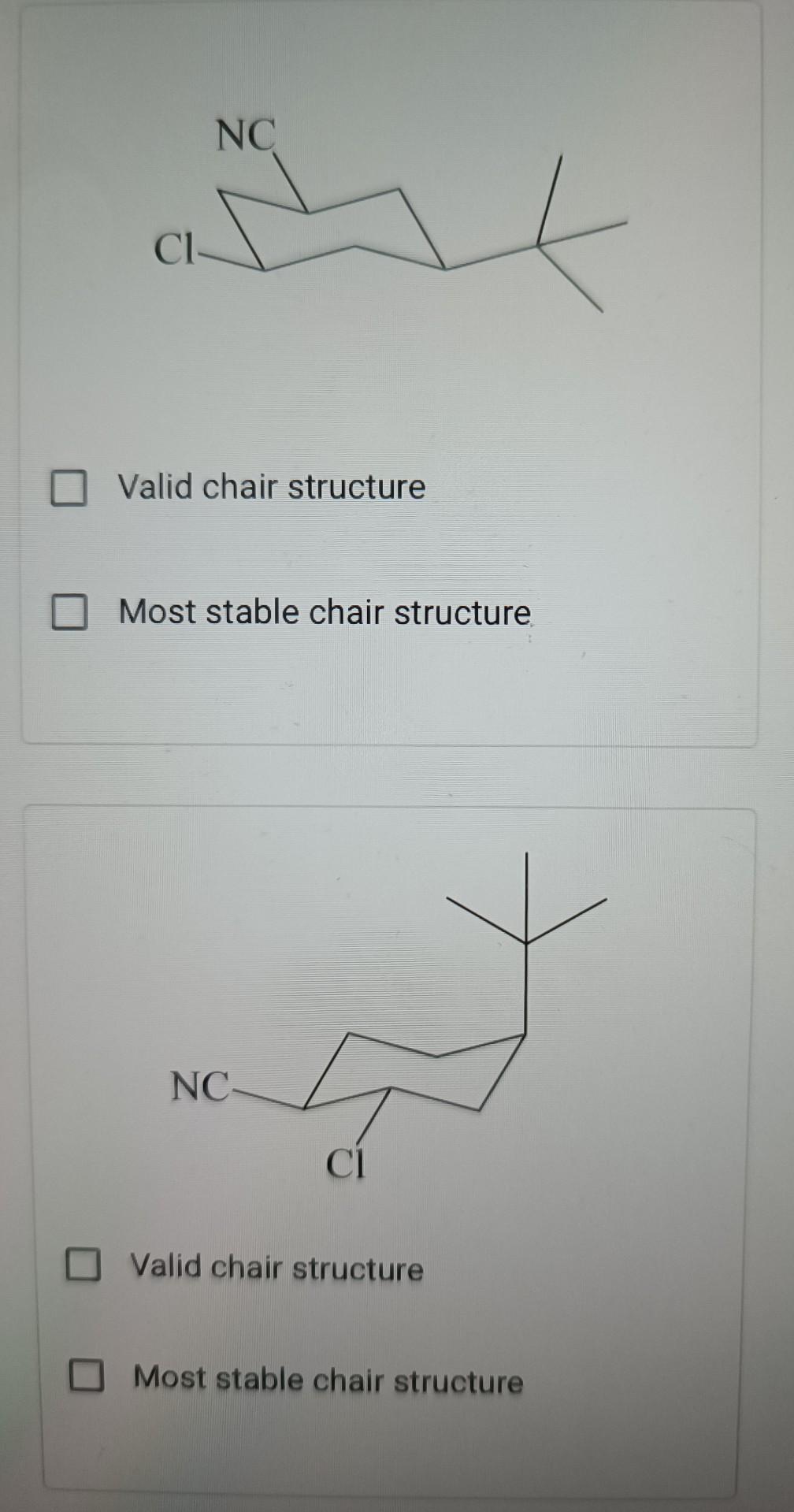 Solved Valid chair structure Most stable chair structure | Chegg.com