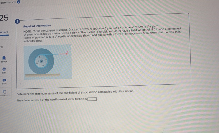 Solved blem Set #11 25 t2 of 2 Required information NOTE: | Chegg.com