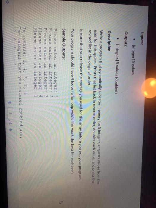 Solved Inputs: [integer] 5 values Outputs: • [integers) 5 | Chegg.com