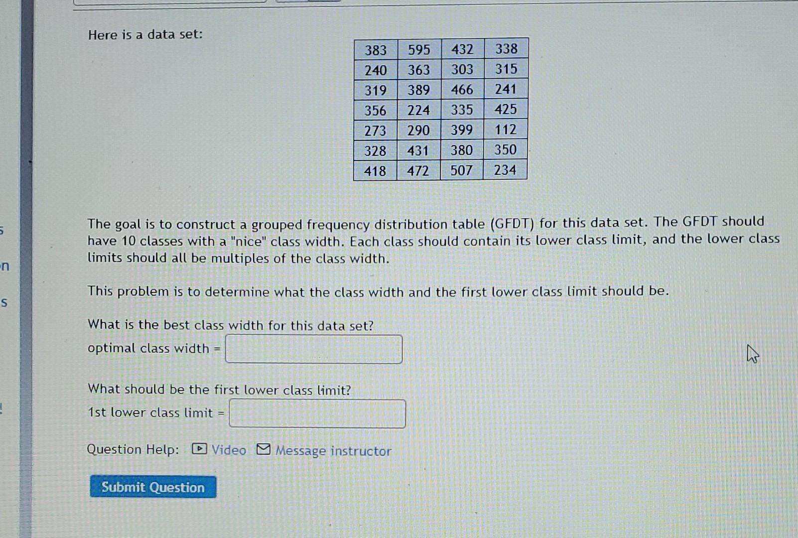 Solved Here is a data set: The goal is to construct a | Chegg.com
