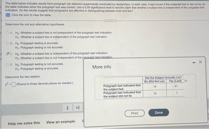 Solved The table below includes results from polygraph (lle | Chegg.com