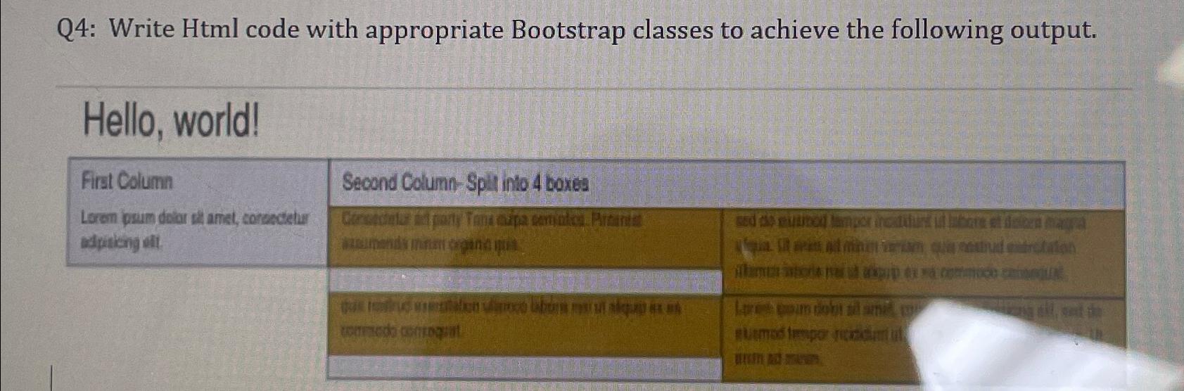 Solved Q4 Write Html Code With Appropriate Bootstrap