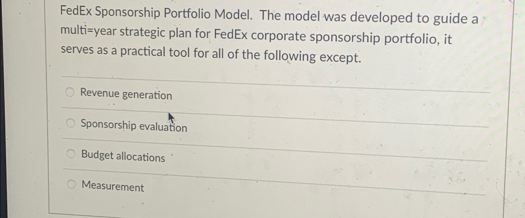Solved FedEx Sponsorship Portfolio Model. The model was | Chegg.com