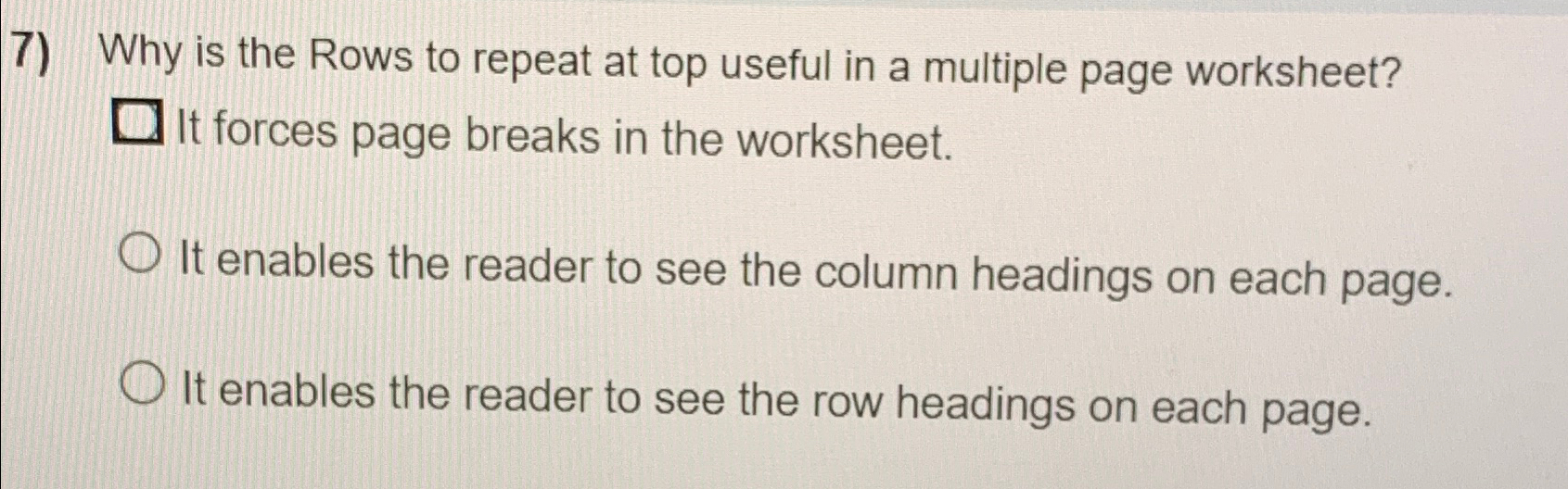 Solved Why is the Rows to repeat at top useful in a multiple | Chegg.com