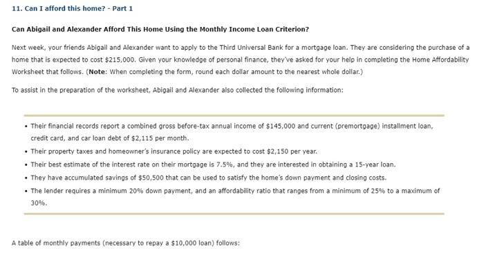 Solved 11. Can I afford this home? - Part 1 Can Abigail and | Chegg.com