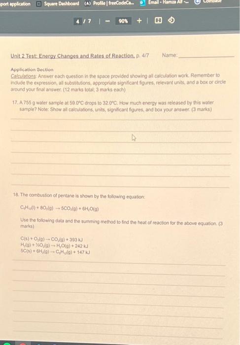 Solved Unit 2. Test: Energy Changes and Rates of Reaction. | Chegg.com