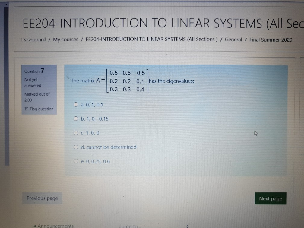 Solved EE204-INTRODUCTION TO LINEAR SYSTEMS (All Sec | Chegg.com