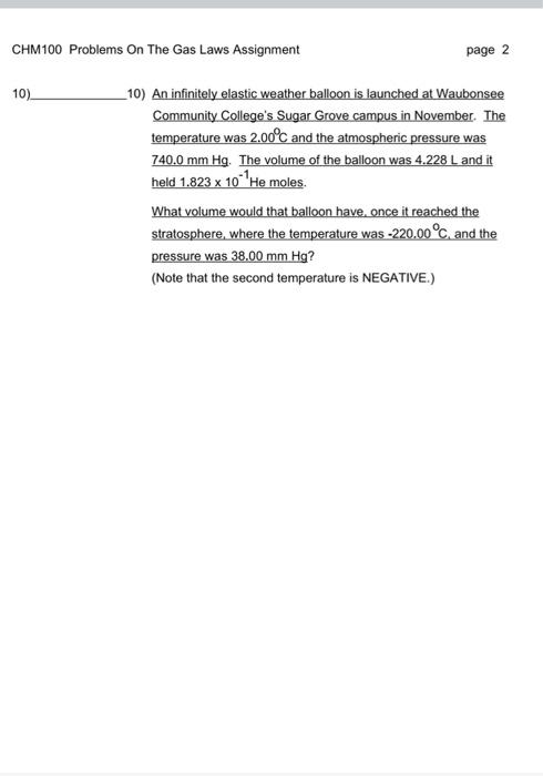 Solved Date NAME CHM100 PROBLEMS ON THE GAS LAWS ASSIGNMENT | Chegg.com