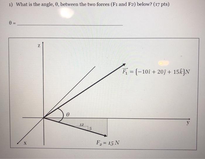 Solved 1) What is the angle, 0, between the two forces (Fi | Chegg.com