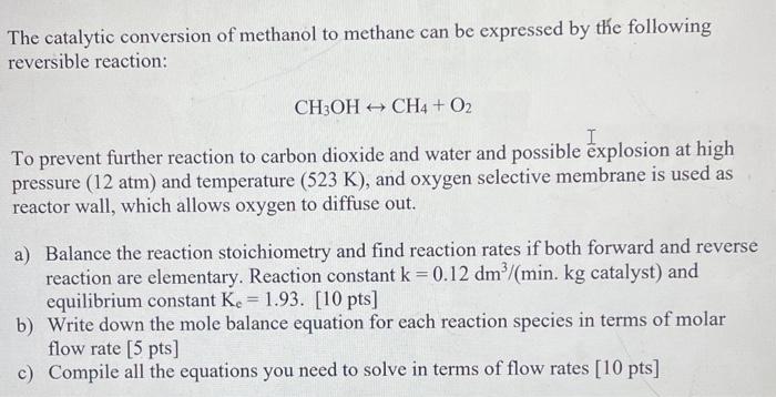 Solved The catalytic conversion of methanol to methane can | Chegg.com