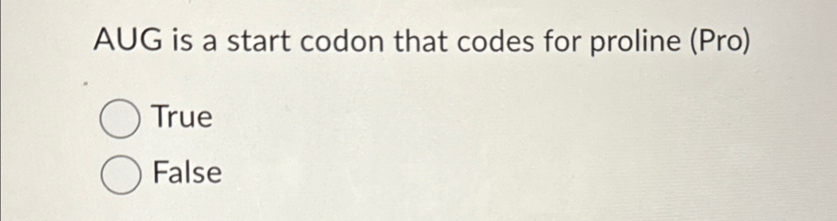 Solved AUG is a start codon that codes for proline (Pro) | Chegg.com