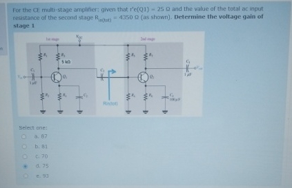 Solved For the CE multi-stage amplifier: given that | Chegg.com