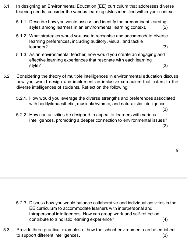 Solved 5.1. ﻿In designing an Environmental Education (EE) | Chegg.com