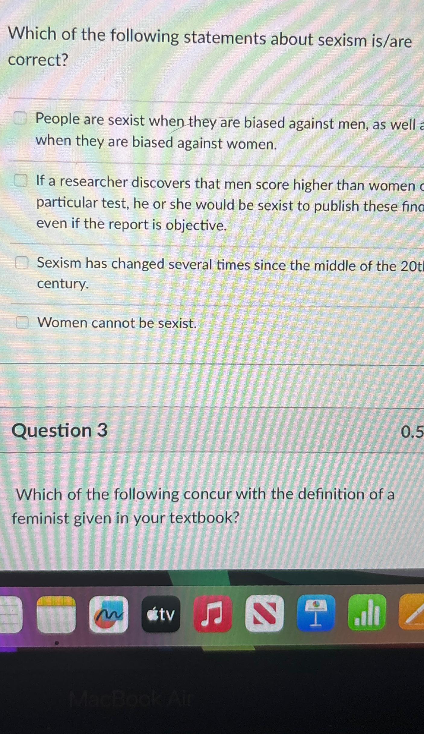 Solved Which of the following statements about sexism is/are | Chegg.com