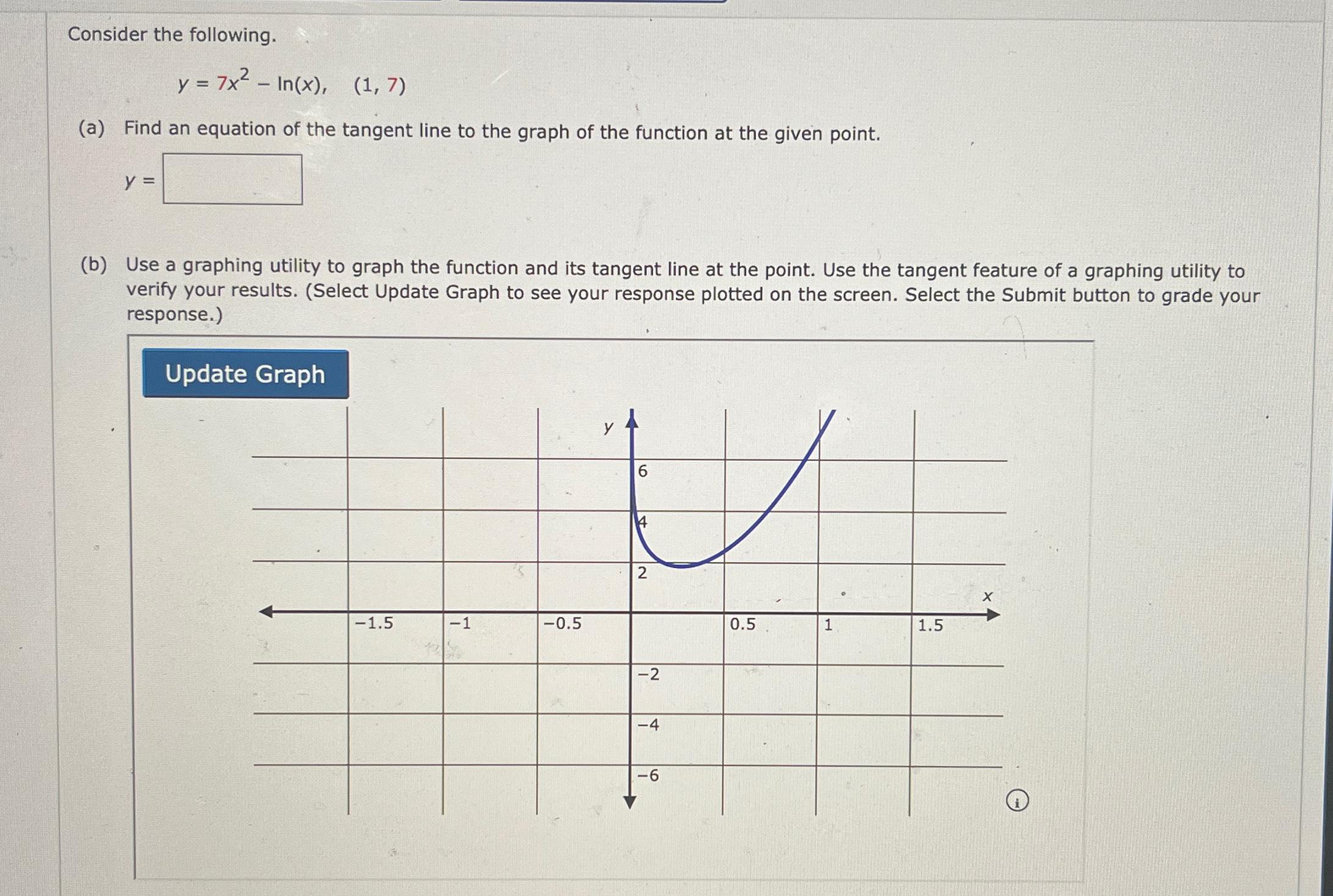 Solved Consider the following.y=7x2-ln(x),(1,7)(a) ﻿Find an | Chegg.com